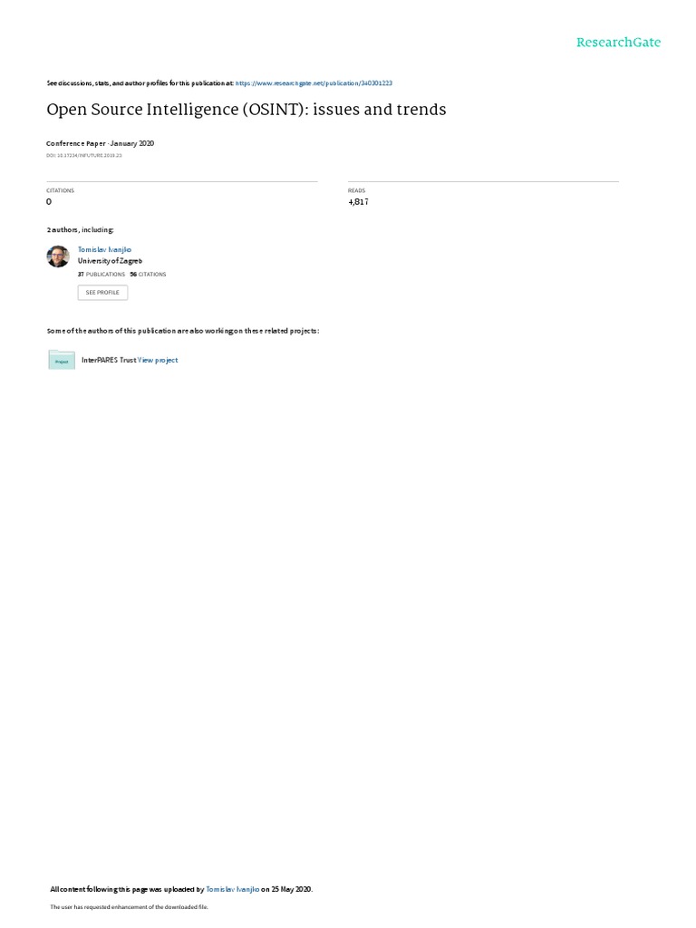 Open Source Intelligence (OSINT) : Issues and Trends: January 2020 ...