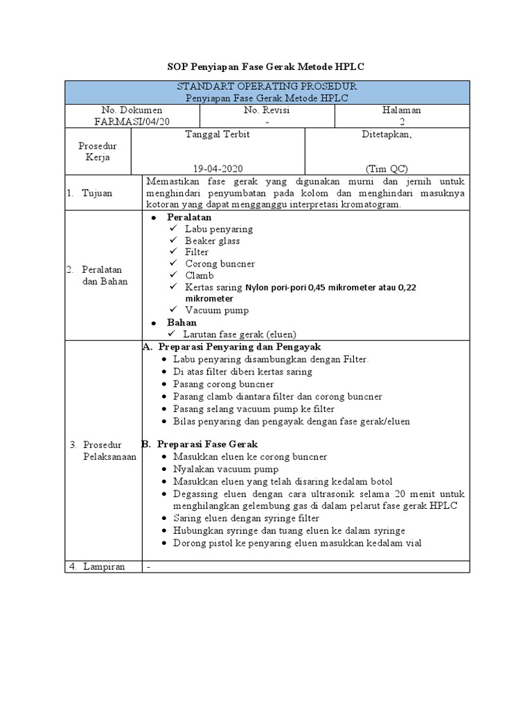 1B - Rancangan Sop HPLC | PDF