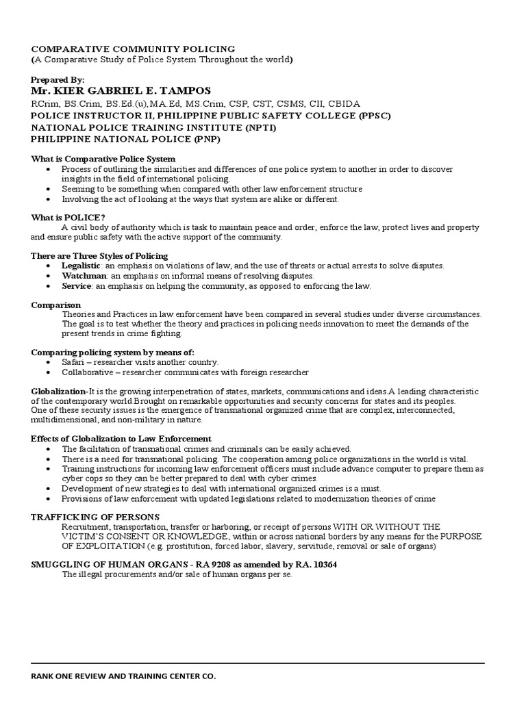 A Comparative Analysis of Policing Systems Around the World and ...