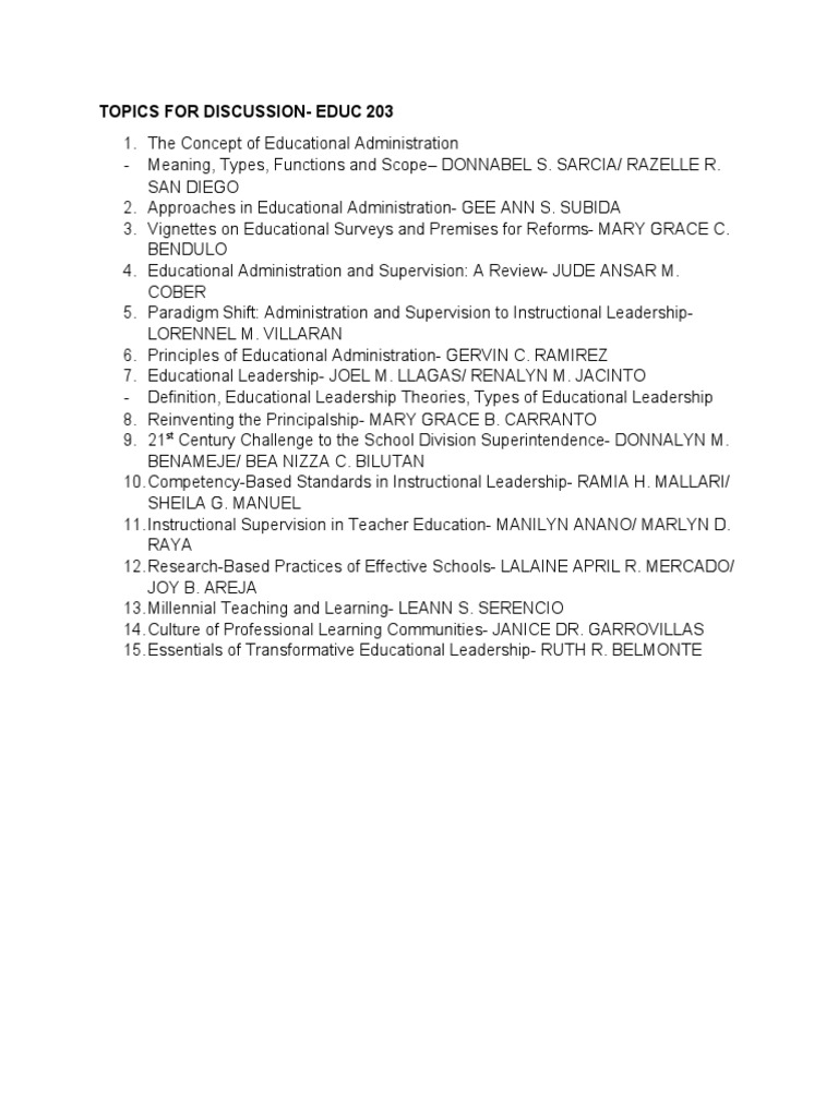 Educ 203 TOPICS FOR DISCUSSION | PDF