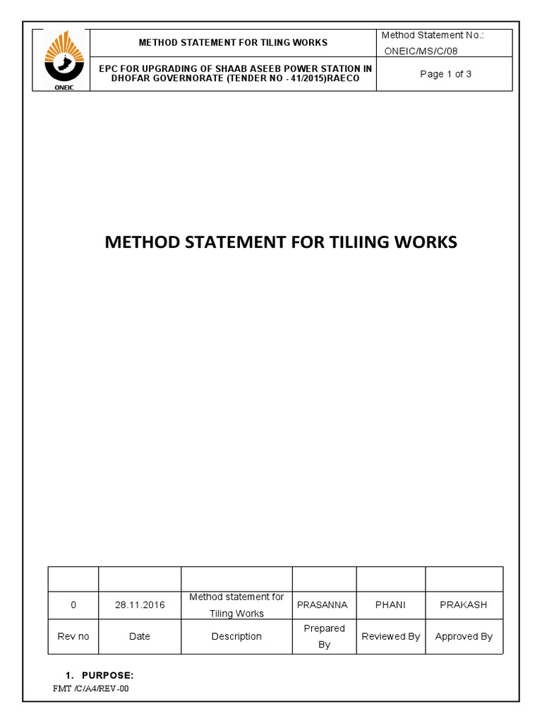 Method Statement For Tiliing Works: Method Statement No.: ONEIC/MS/C/08 ...