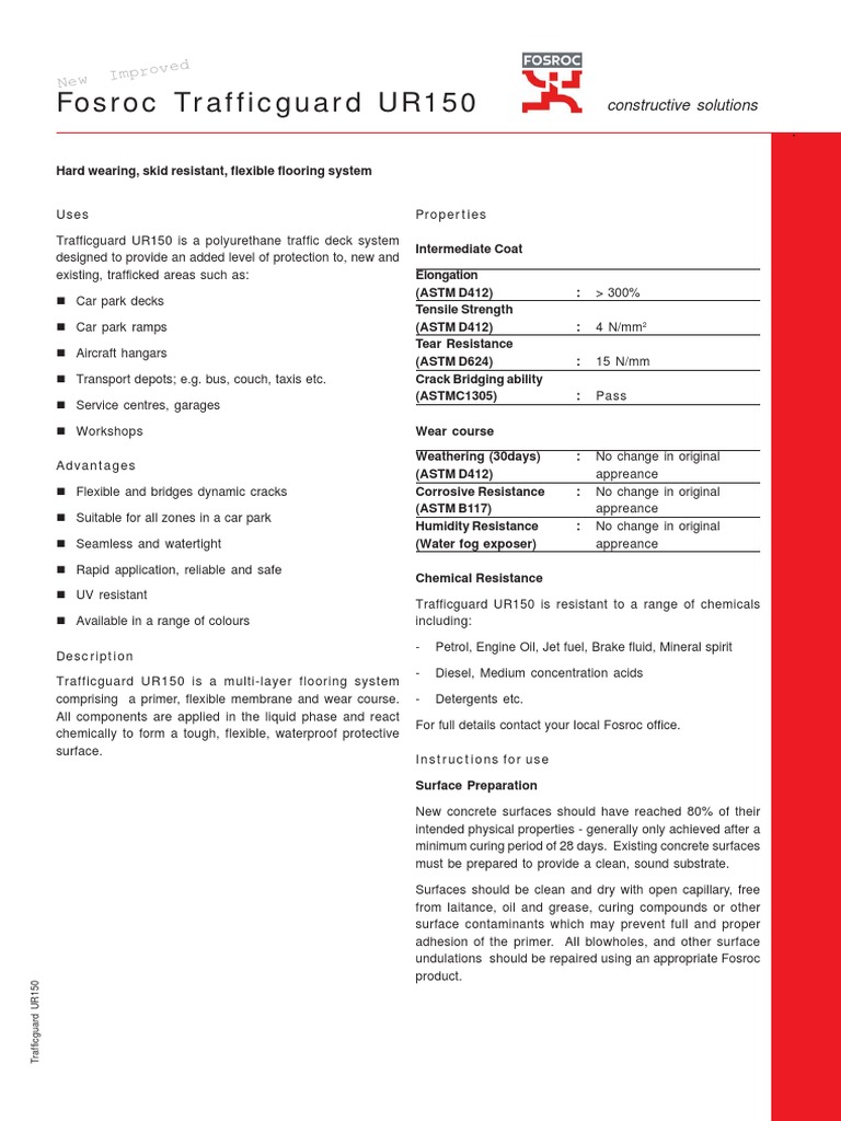 Fosroc Trafficguard UR150: New Improved | PDF | Materials | Chemistry