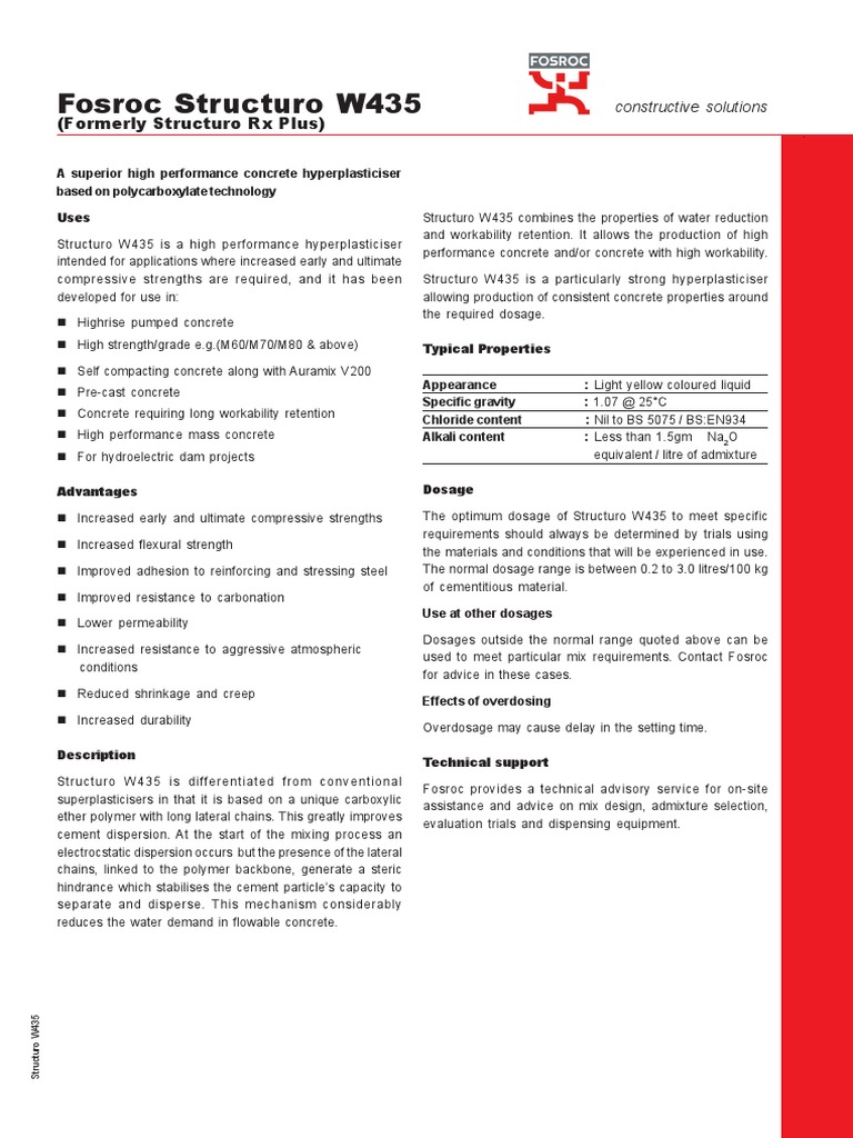 Fosroc Structuro W435: (Formerly Structuro RX Plus) | PDF | Concrete ...