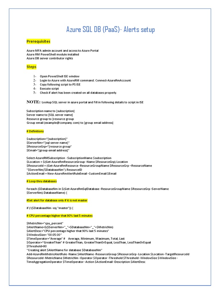Configuring Performance and Usage Alerts for Azure SQL Databases | PDF ...