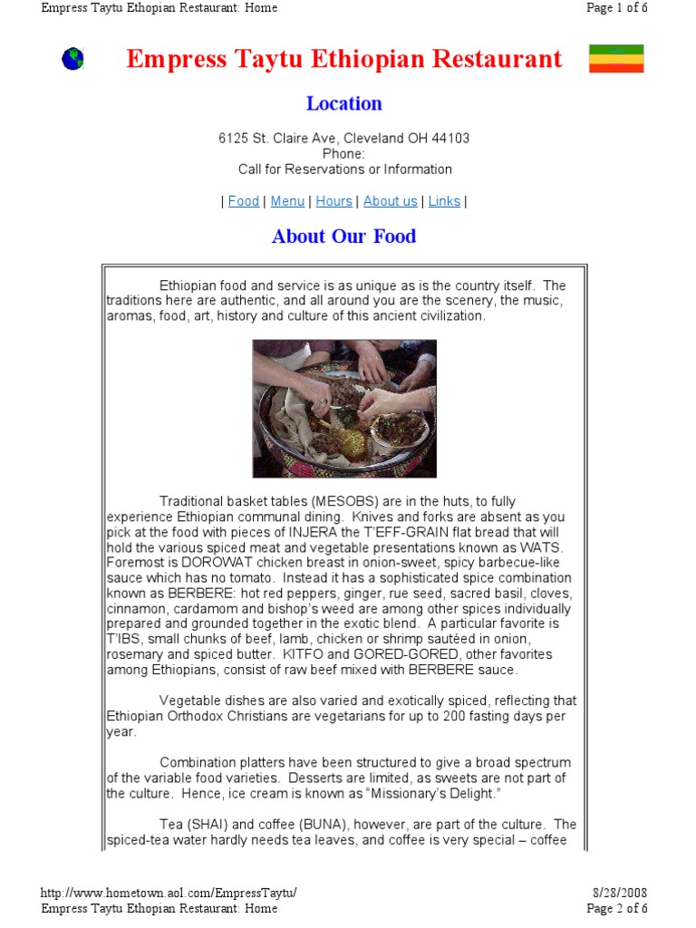 Empress Taytu Ethiopian Restaurant Menu | PDF | Salad | Cuisine