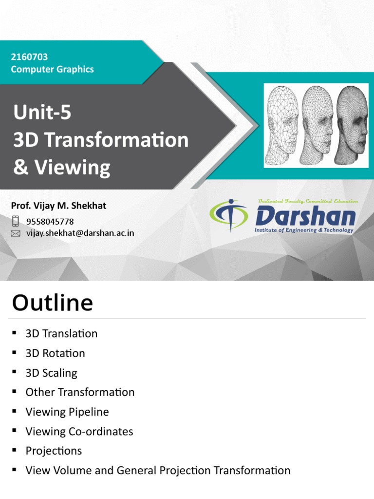 Unit-5 3D Transformation & Viewing: 2160703 Computer Graphics | PDF ...
