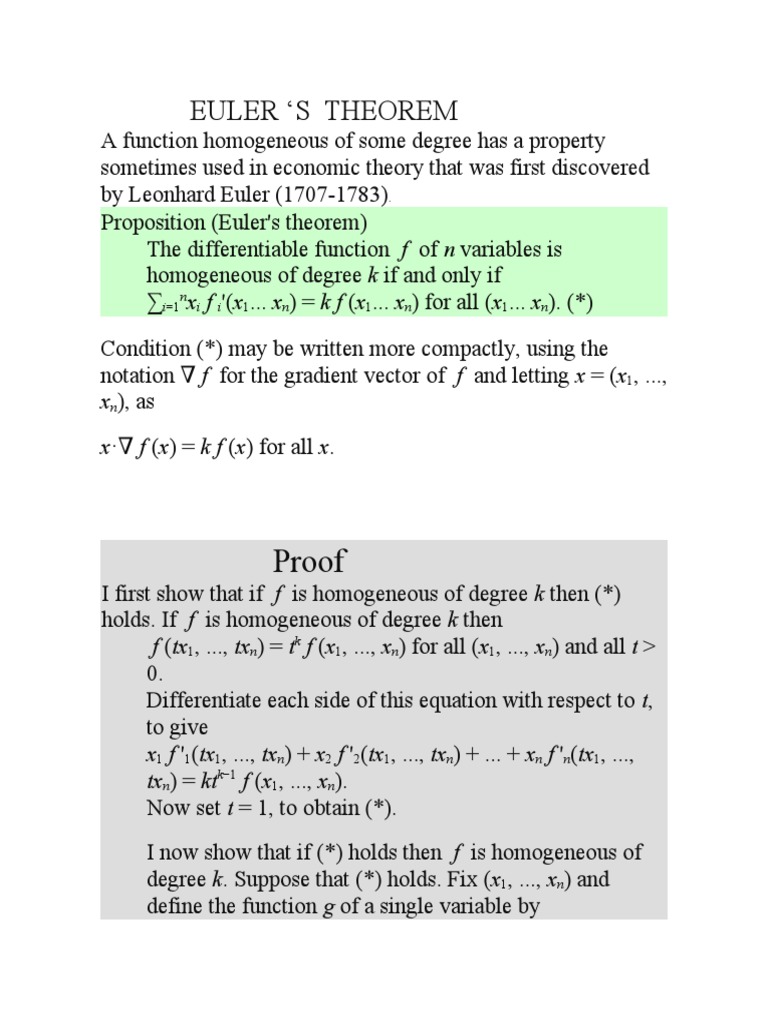 Proof: Euler S Theorem | PDF | Trigonometric Functions | Multivariable ...