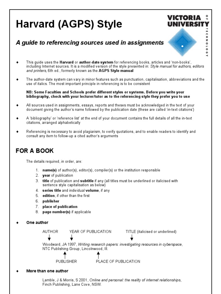 Harvard (AGPS) Style: A Guide To Referencing Sources Used in ...