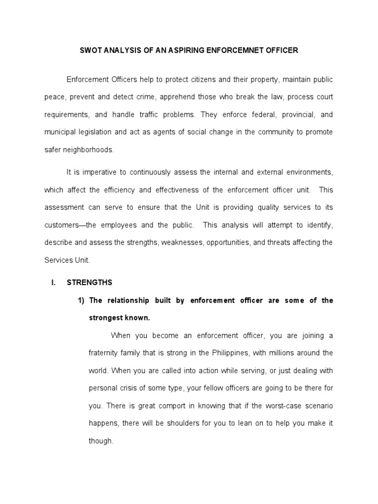 Swot Analysis of An Aspiring Enforcemnet Officer | PDF | Police | Risk