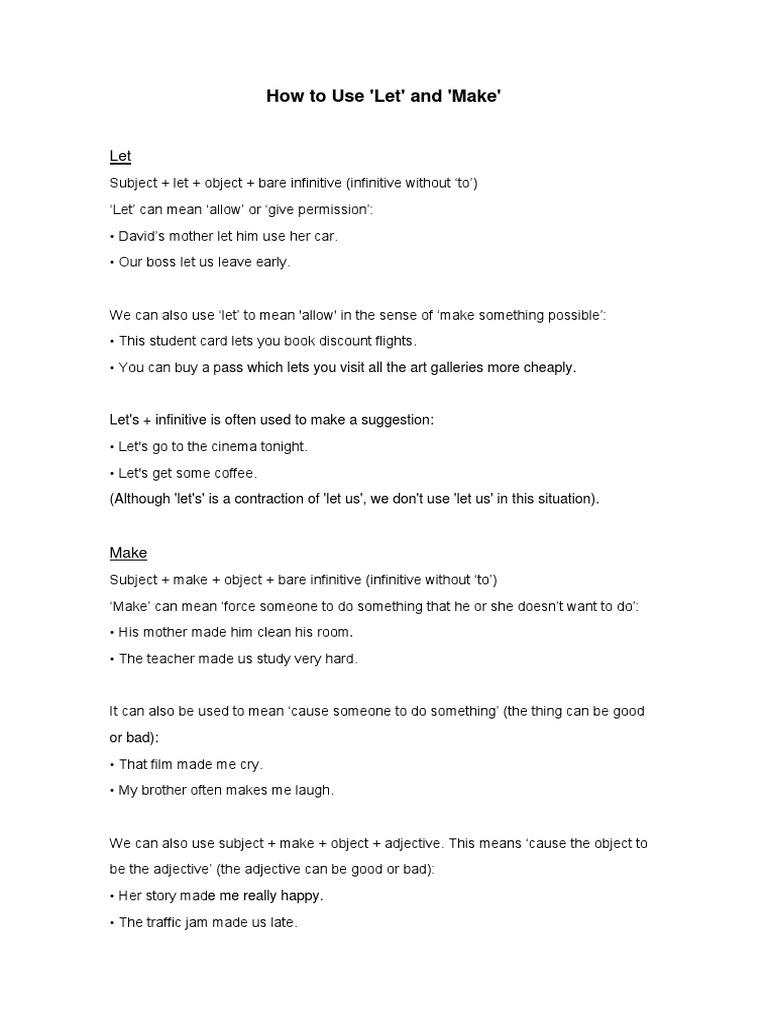 Using 'Let' vs. 'Make' in English | PDF