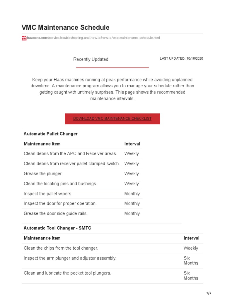 Haas VMC Maintenance Schedule Guide | PDF | Equipment | Mechanical ...