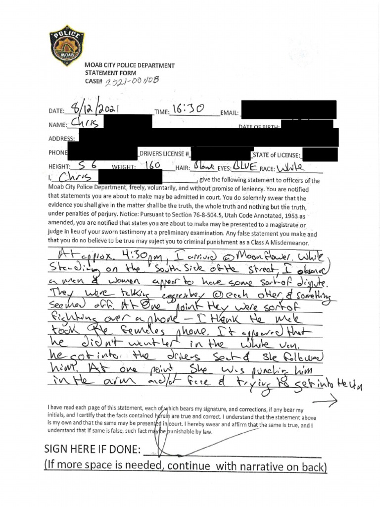 Redacted Statement From Witness 'Chris' | PDF