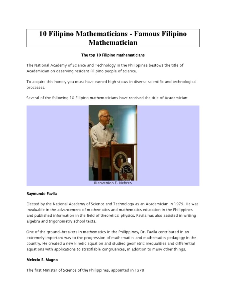 Top 10 Filipino Mathematicians | PDF | Mathematics | Science