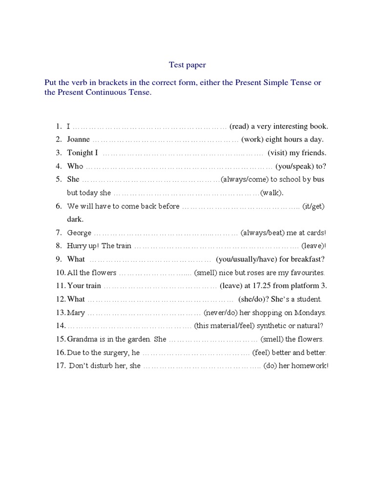 Engleza Clasa A Ix A Test Present Tense Simple or Continuous | PDF