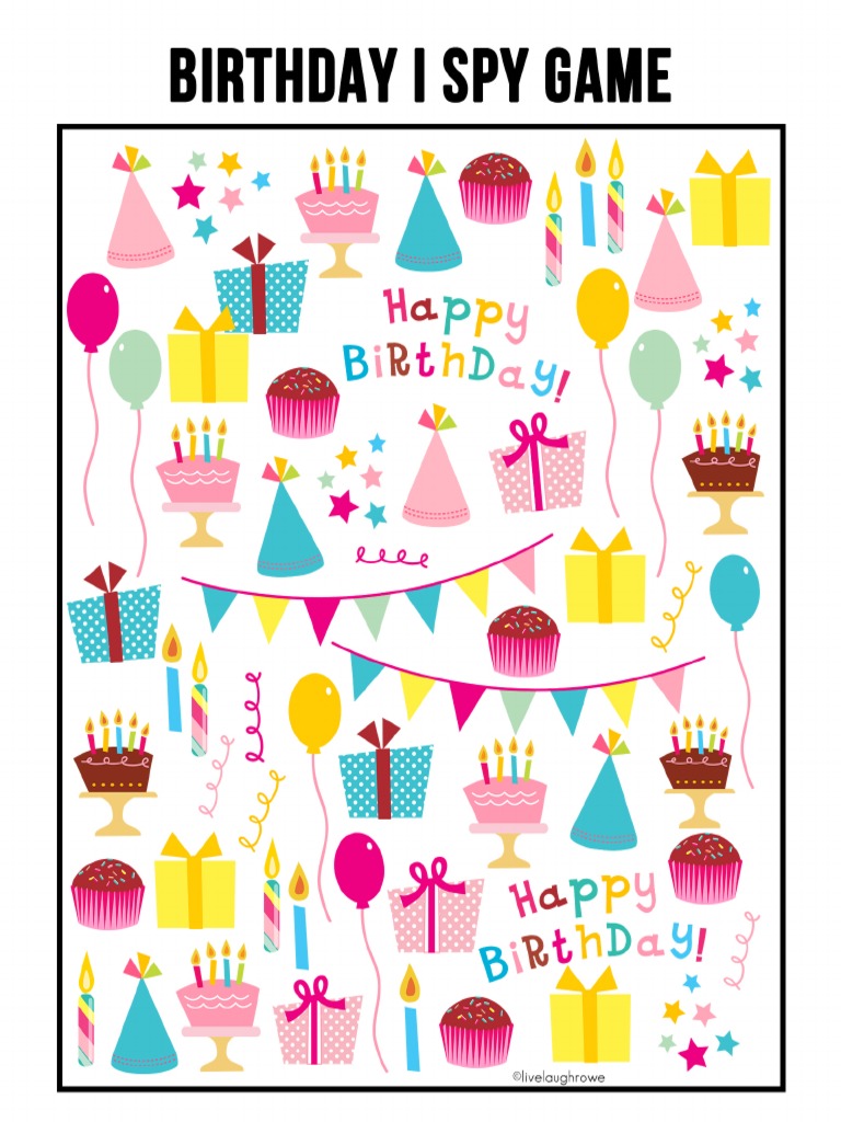 Birthday I Spy Game and Answer Sheet From Live Laugh Rowe | PDF ...