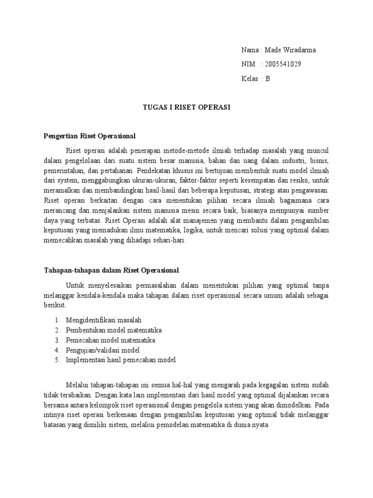 TUGAS 1 Riset Operasi | PDF | Karier & Perkembangan