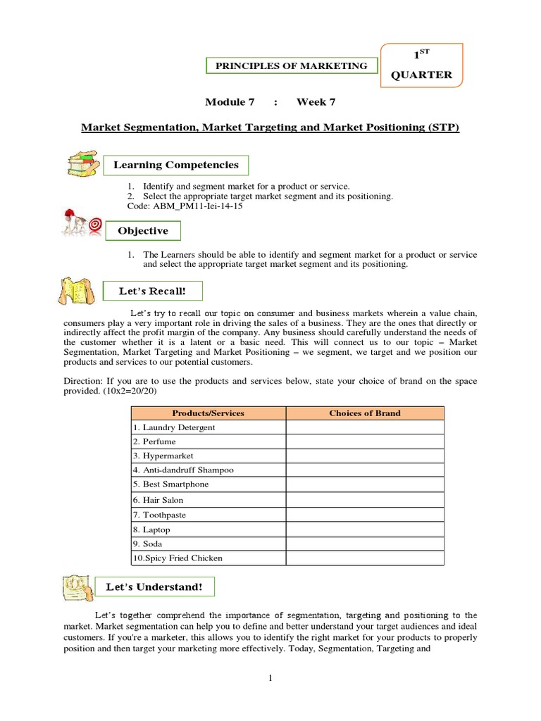 Pom q1 Module7 Week7 | PDF | Marketing | Market Segmentation