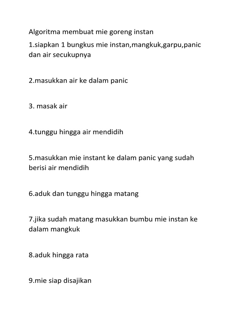 Algoritma Membuat Mie Goreng Instan | PDF