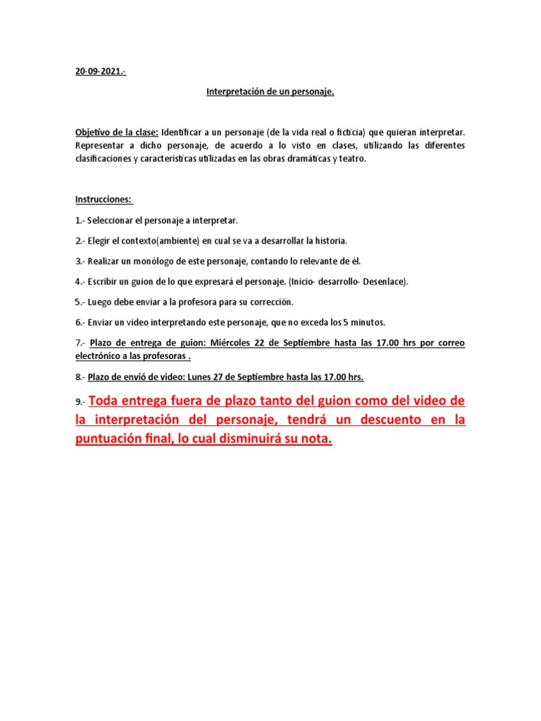 Interpretación de Un Personaje 8° | PDF