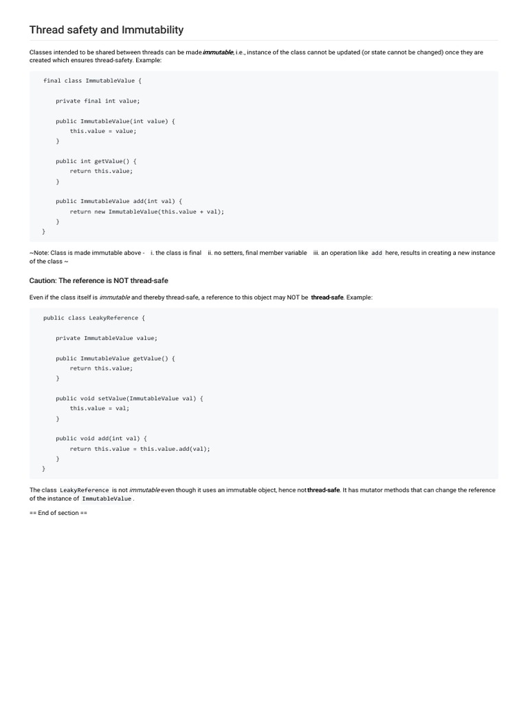 Thread Safety and Immutability Thread Safety and Immutability | PDF