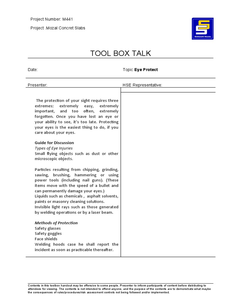 IMS - .TOOLBOX Talks Eye PROTECTION | PDF