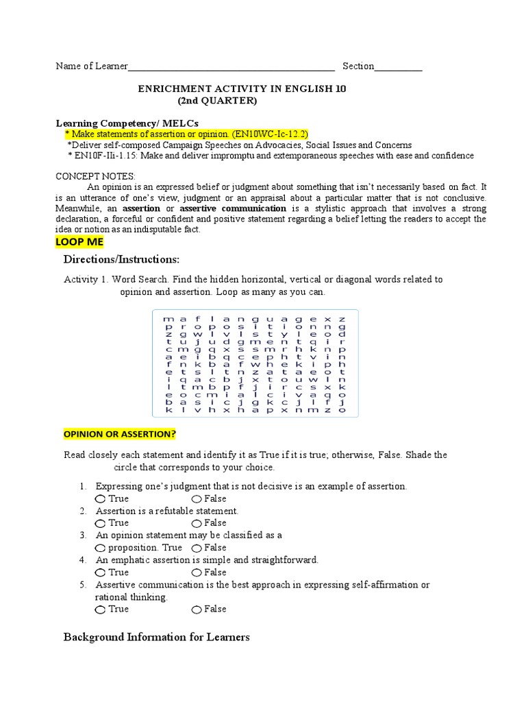 Enhancement Activity Q2-Reading | PDF | Essays | Opinion
