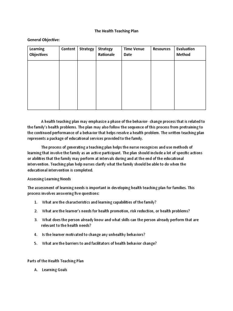 Family Health Teaching Plan Guide | PDF | Learning | Attitude (Psychology)
