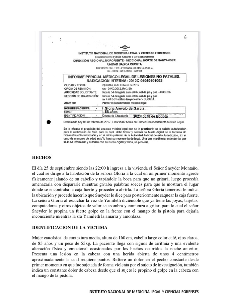 Informe Medico Legal | PDF | Herida | Enfermedades y trastornos humanos