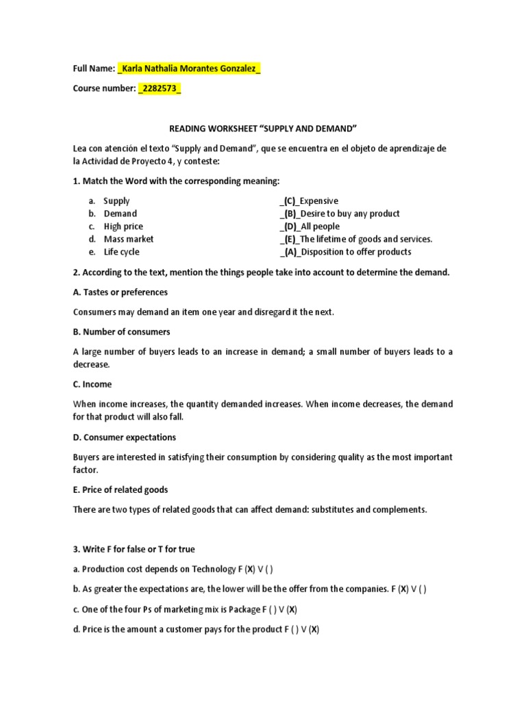 Supply and Demand Worksheet Guide | PDF | Demand | Goods