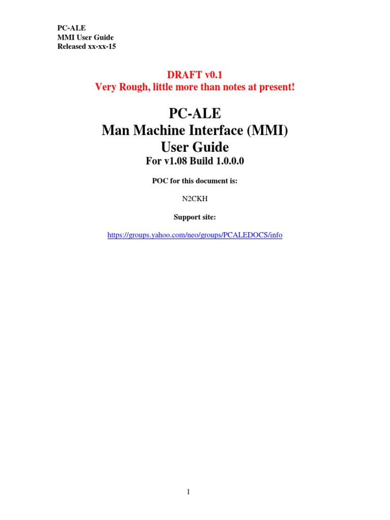 Pc-Ale Man Machine Interface (MMI) User Guide: DRAFT v0.1 Very Rough ...