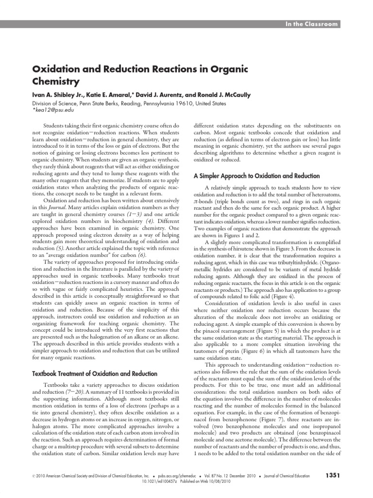 Oxidation and Reduction Reactions in Organic Chemistry | PDF | Redox ...