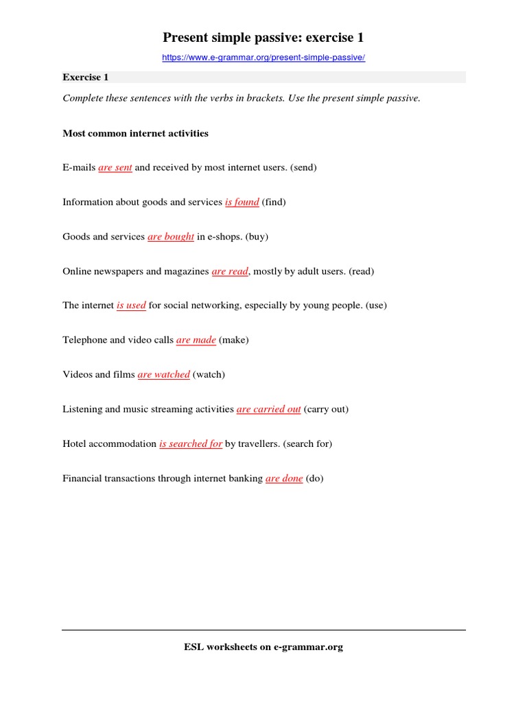 Present Simple Passive Exercise 1 Complete | PDF