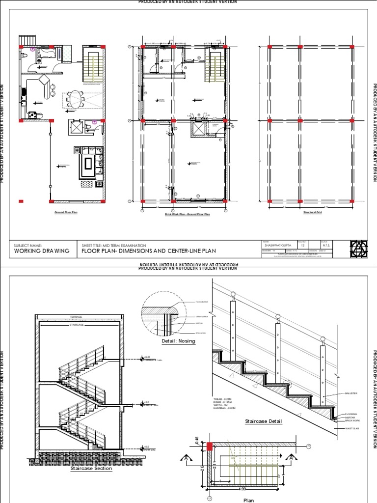 Working Drawing Floor Plan-Dimensions and Center-Line Plan: Subject ...