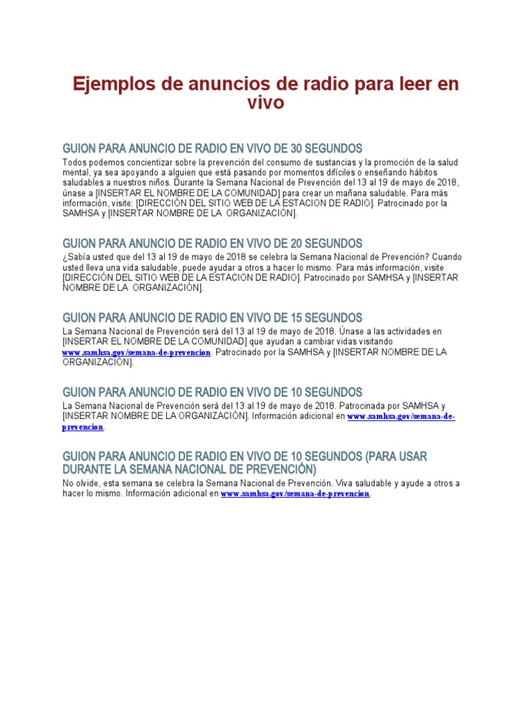 Ejemplos de Anuncios Radiales Saludables | PDF | Estilo de vida