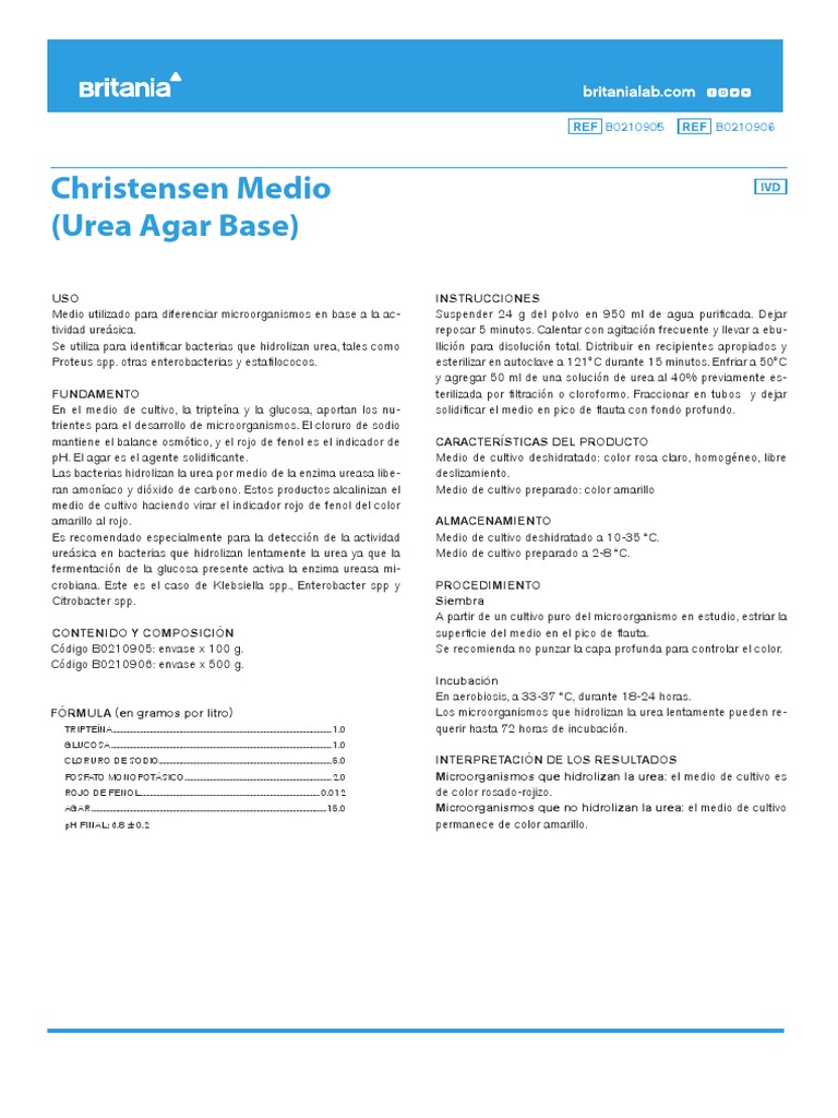 Medio Urea Agar para Identificación Bacteriana | PDF | Urea | Química
