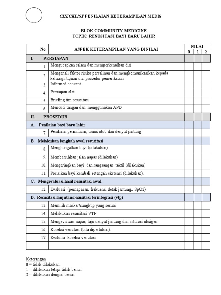 Checklist Resusitasi Bayi Baru Lahir | PDF
