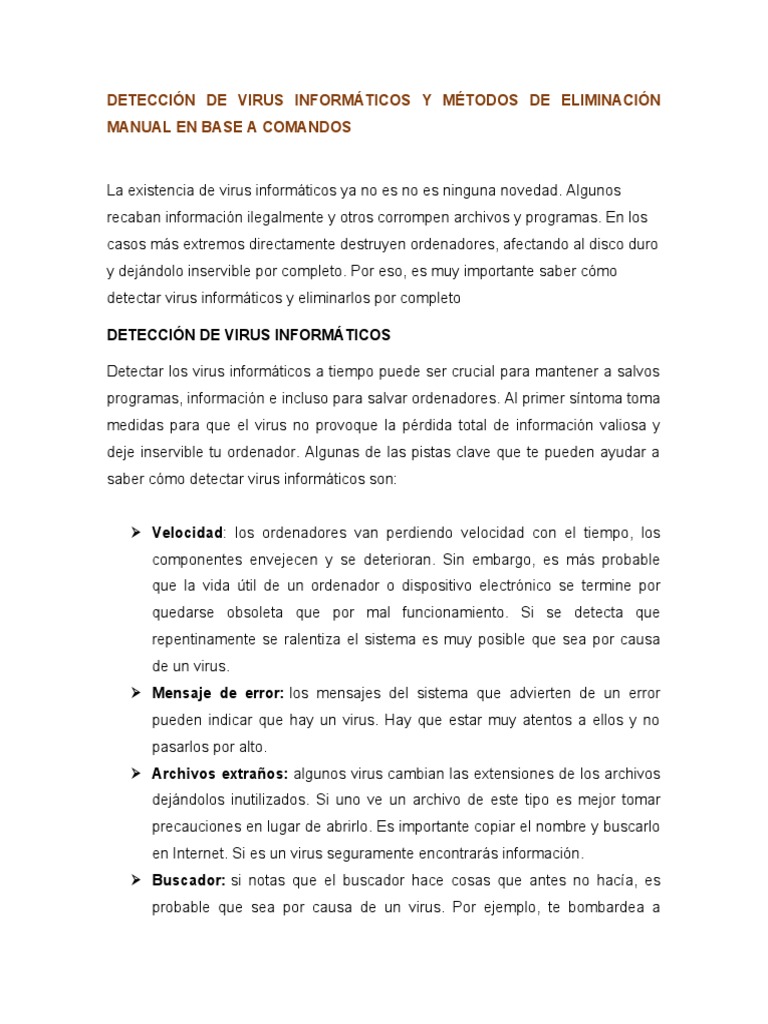 Detección de Virus Informáticos y Métodos de Eliminación Manual en Base ...