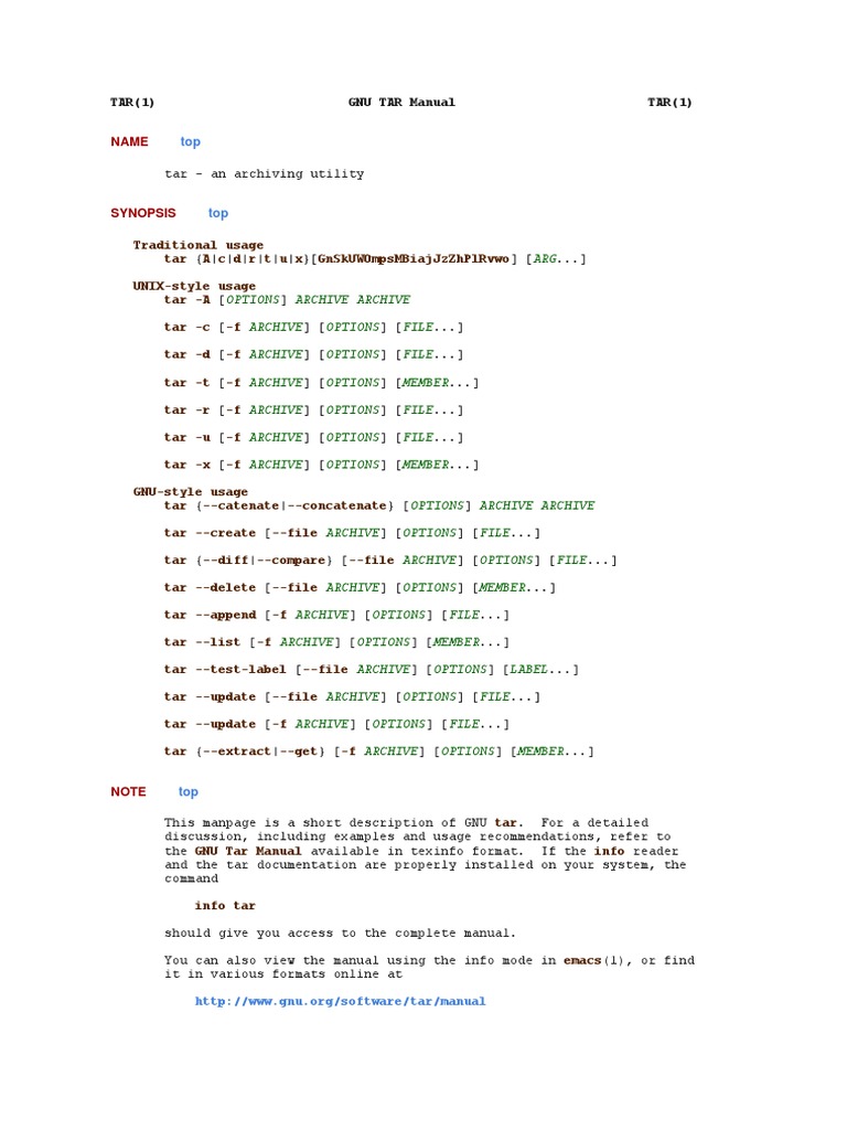 Tar (1) Gnu Tar Manual Tar | PDF | Software Engineering | Computer Data Storage