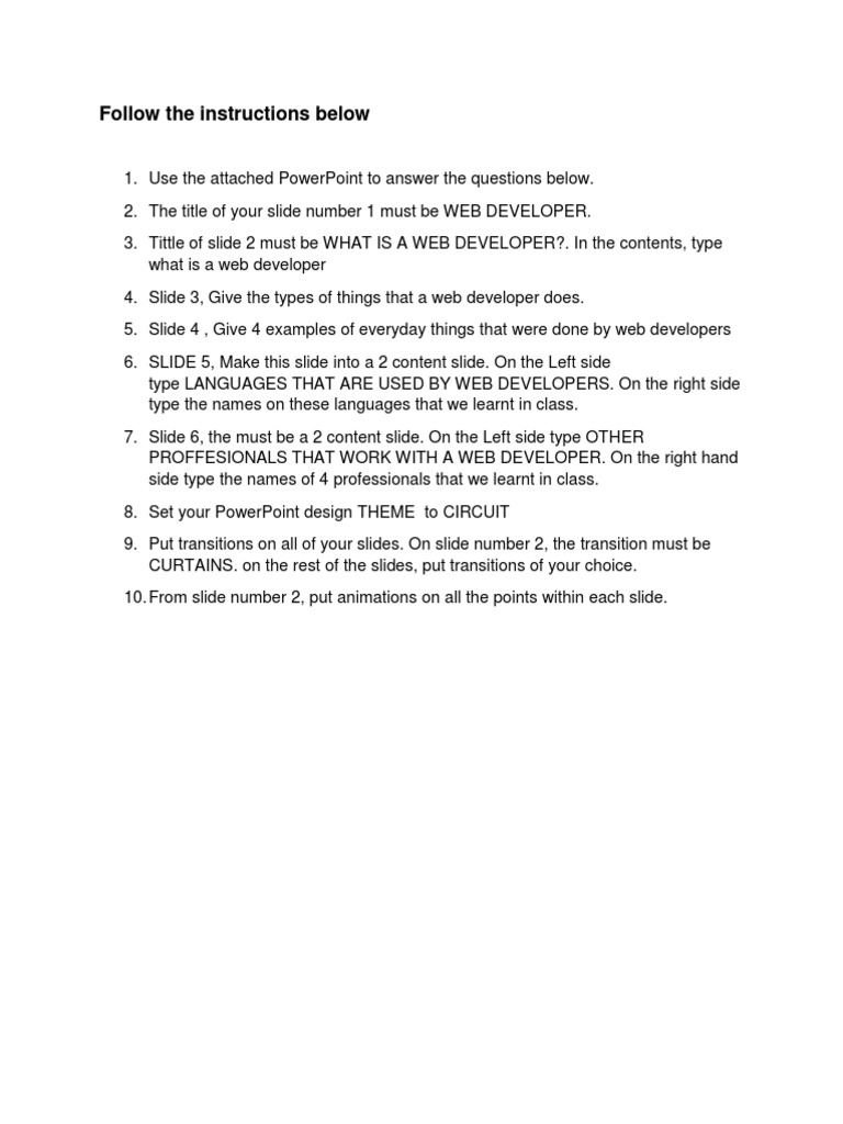 Web Developer Instructions | PDF