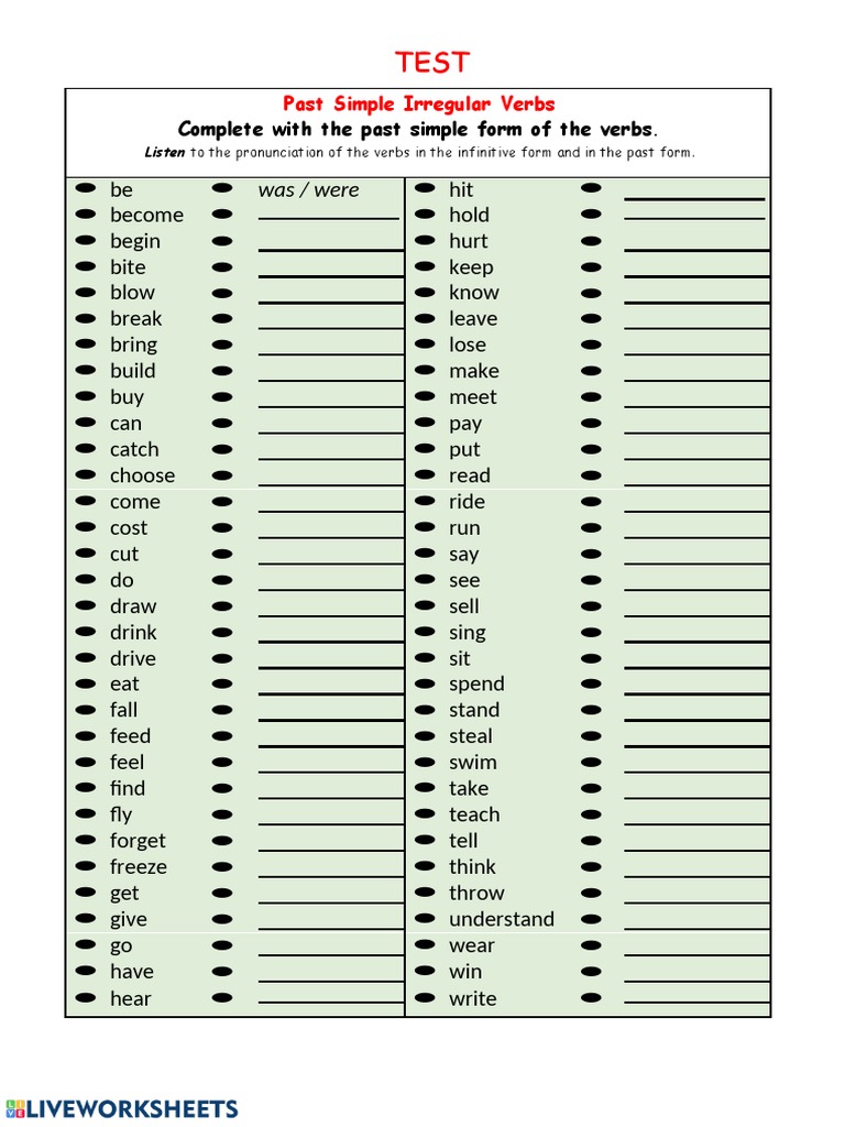 Complete The Grammar Reference Chart Below. Complete With The Past ...