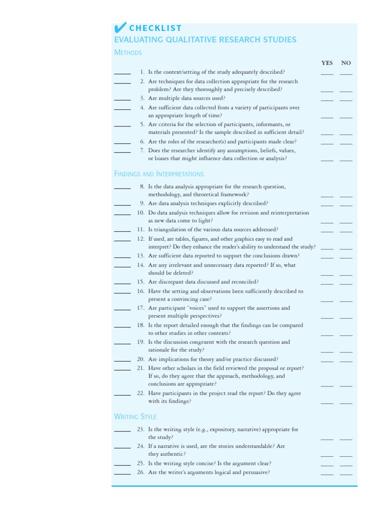 Checklist To Evaluate Qualitative Research | PDF | Data | Qualitative ...