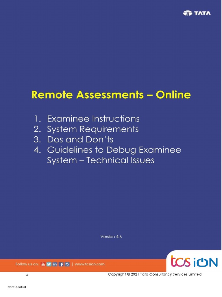 TCS NQT Examinee Instructions Dos and Donts To Set Up The System For Taking Online Exam Oct v8.0 ...