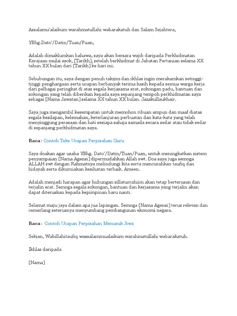 Contoh Ucapan Persaraan Ringkas | PDF