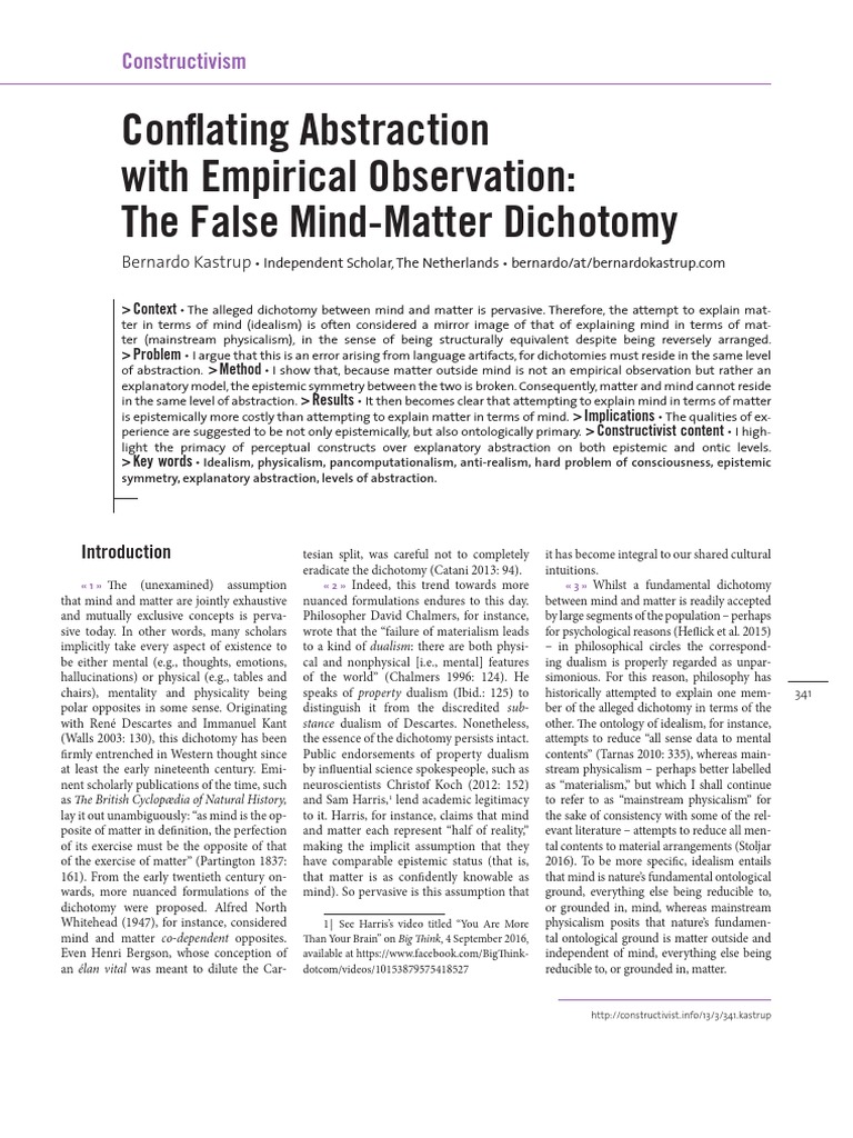 The False Mind-Matter Dichotomy | PDF | Mind | Epistemology