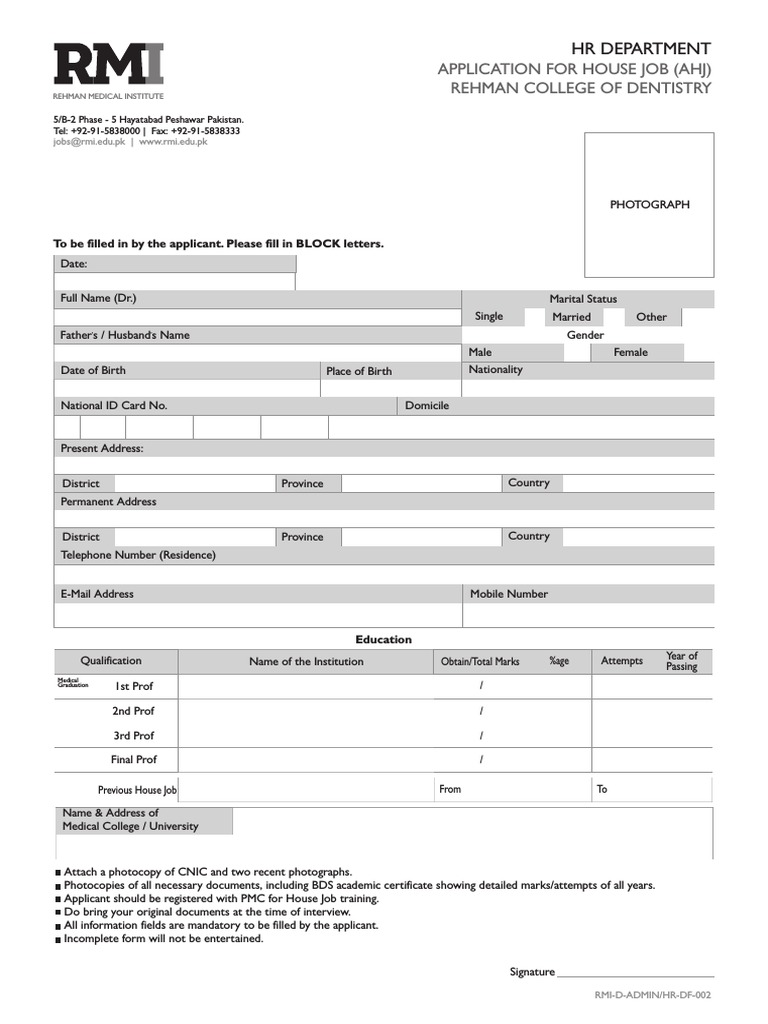 House Job Application Form Guidelines | PDF | Written Communication ...