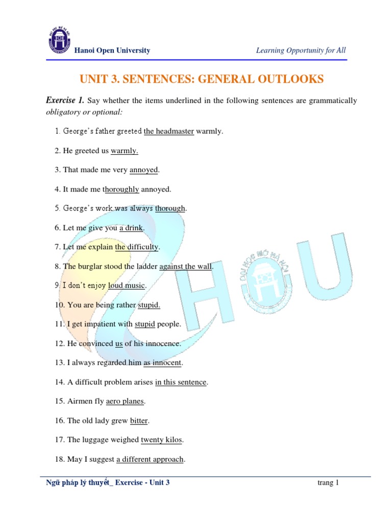 Unit 3. Sentences: General Outlooks | PDF | Clause | Preposition And ...