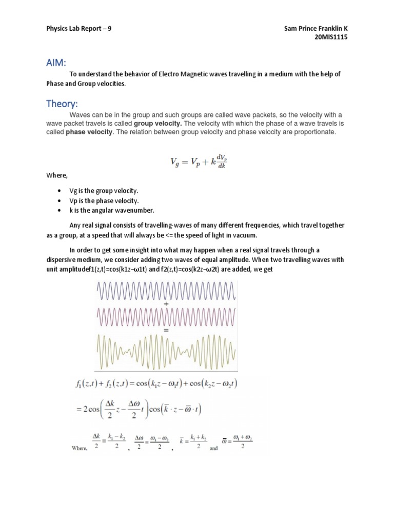 Sam Prince Franklin - 20MIS1115 - Physics Lab 9 | PDF | Waves | Periodic Phenomena