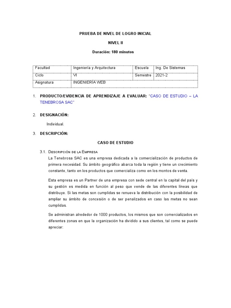 Prueba de Nivel de Logro 02-Inicial | PDF | Software | Calidad (comercial)