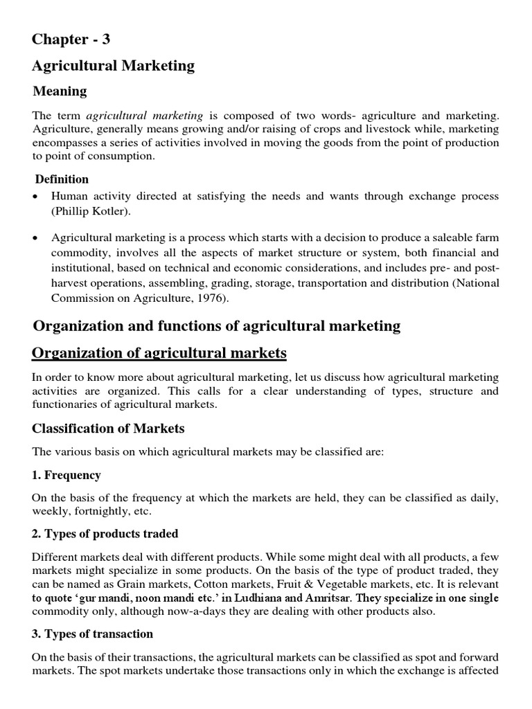 Chapter - 3 Agricultural Marketing: Meaning | PDF | Market (Economics) | Agriculture