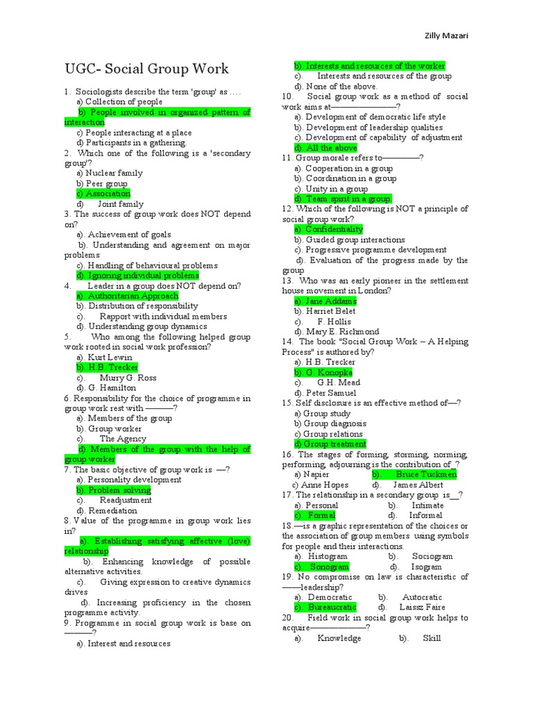 Social Group Work MCQs | PDF | Social Group | Leadership